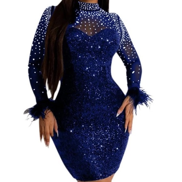 Dresses | Sequin Blue Dress For Women Prom Sparkle Prom Size Med | Poshmark